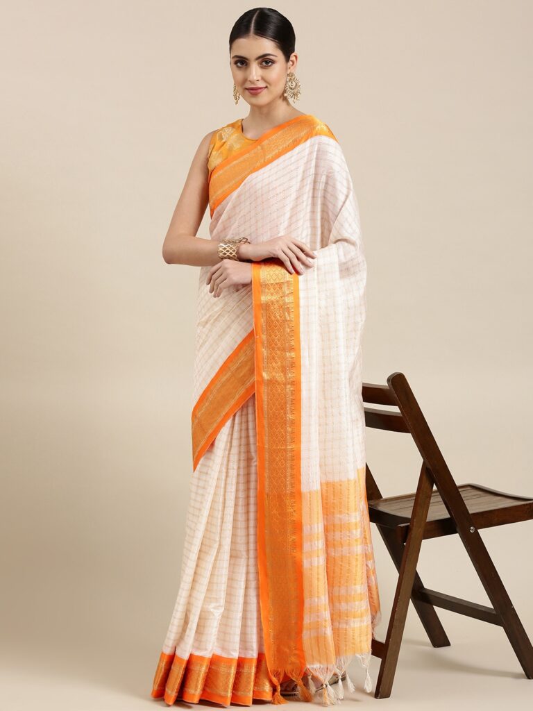 Chettinad checked cotton silk saree - Surat Saree Online